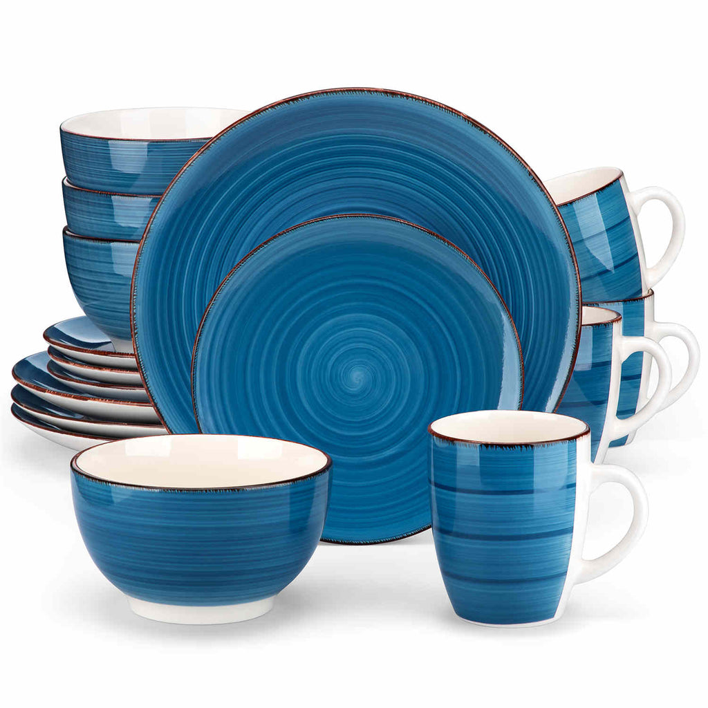 Handmade Stoneware Dinnerware Set | Spiral Design & Gloss Finish – Vancasso
