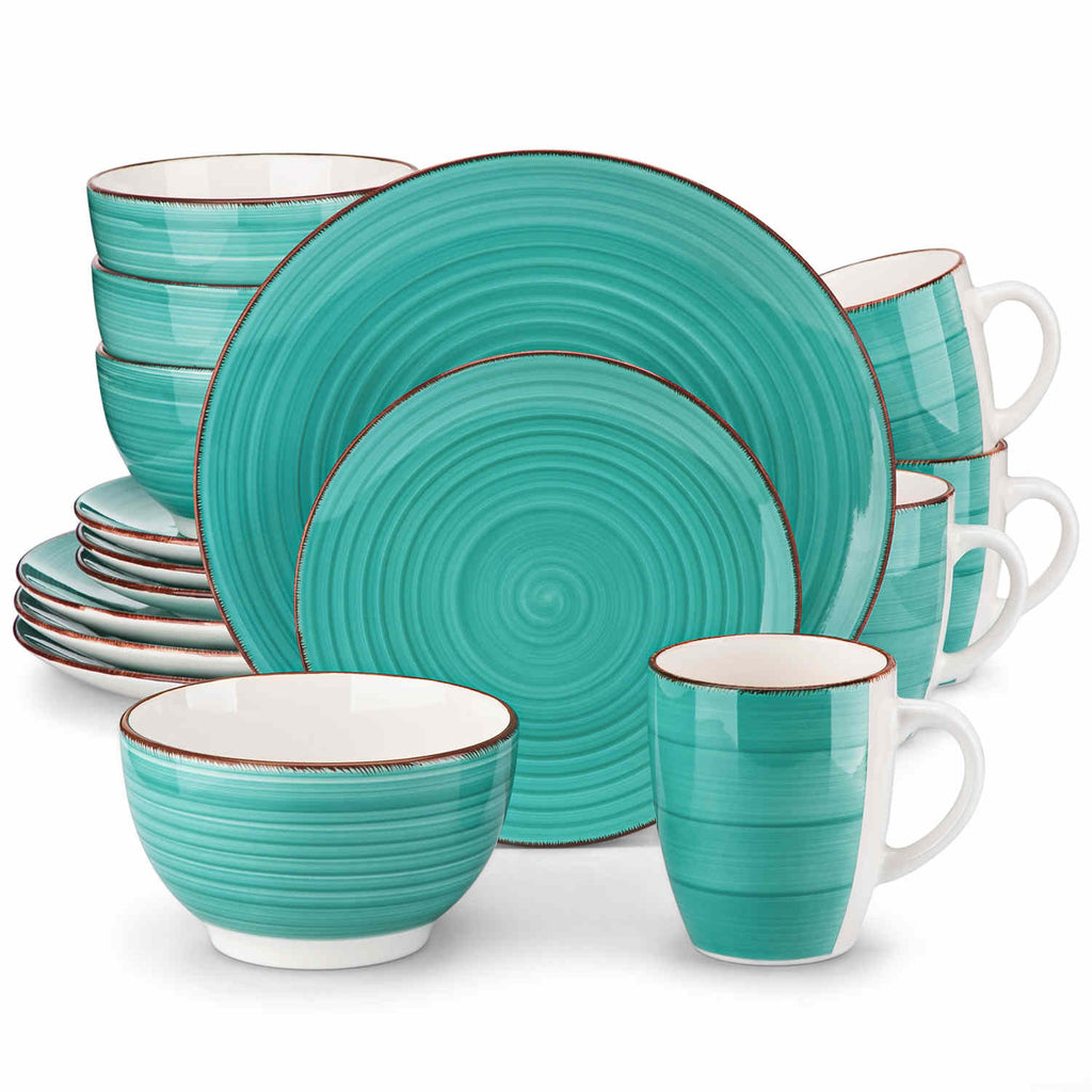 Handmade Stoneware Dinnerware Set | Spiral Design & Gloss Finish – Vancasso