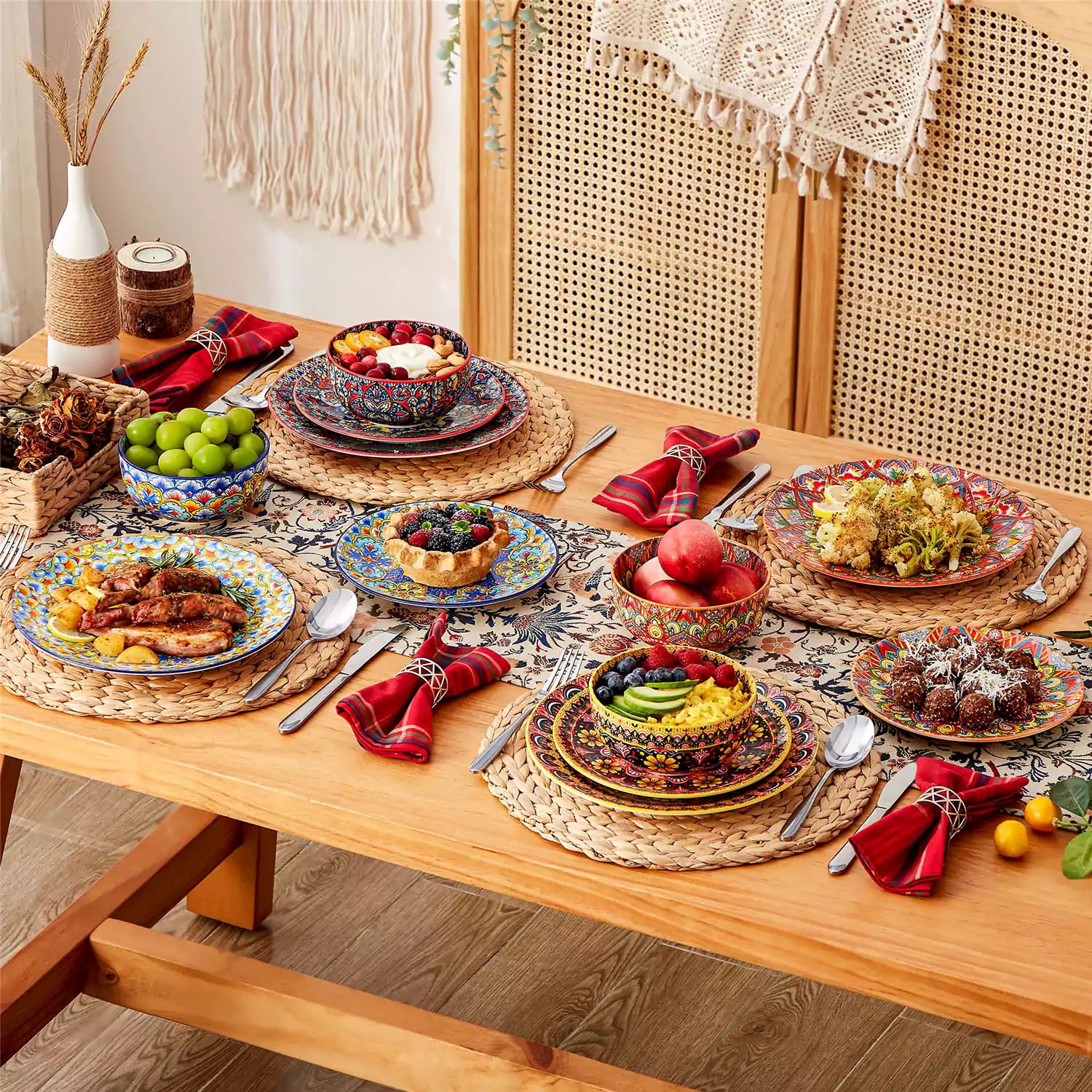 Lumi 12-Piece Boho Dinnerware Set for 4 | Vibrant Tableware
