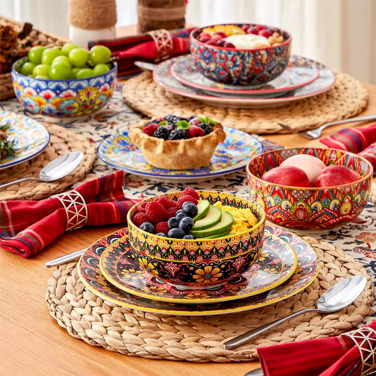 Lumi 12-Piece Boho Dinnerware Set for 4 | Vibrant Tableware