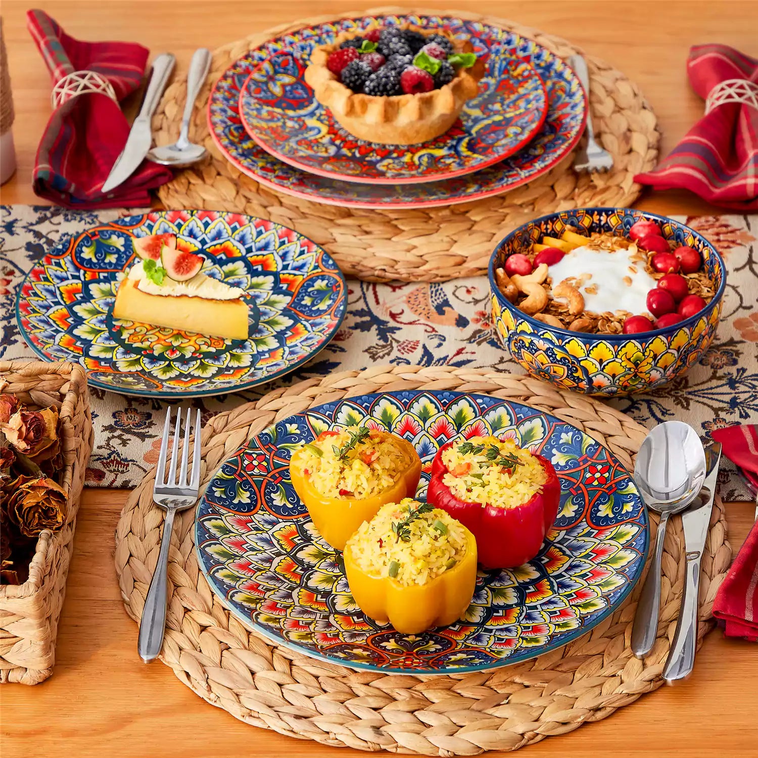 Lumi 18-Piece Bohemian Dinnerware Set for 6 | Boho Tableware