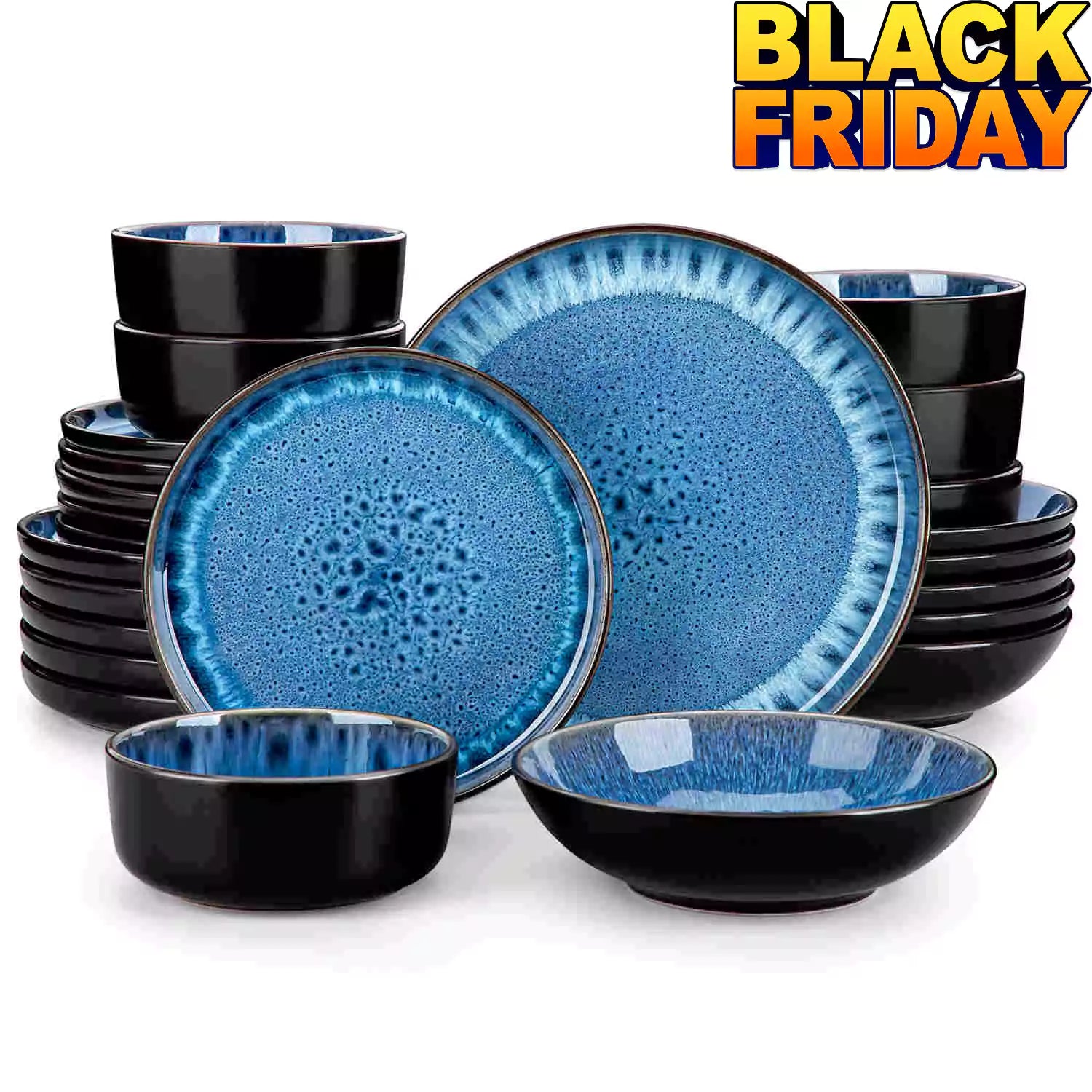 Playa 24-Piece Dinnerware Set – Glossy Reactive Glaze | Côte d’Azur ...