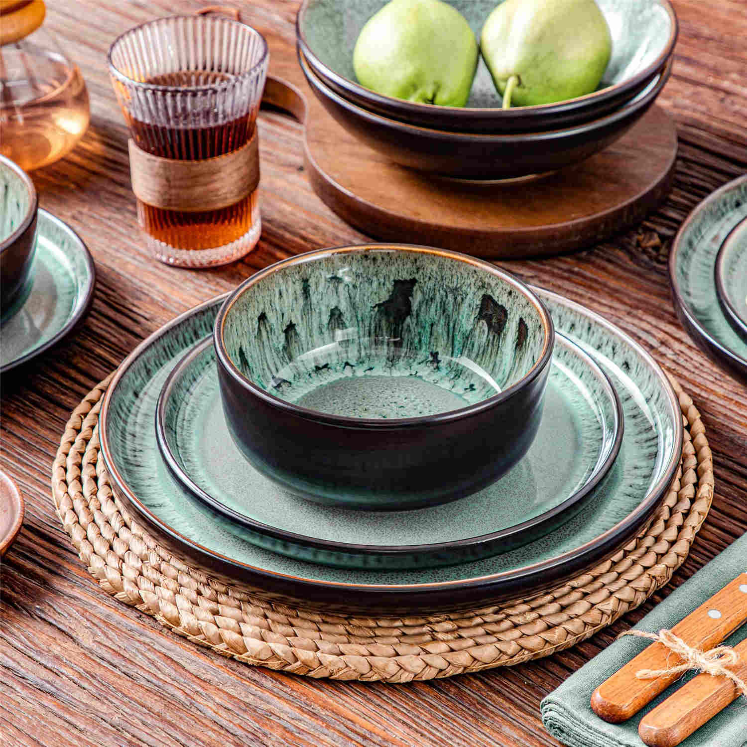 Playa 24-Piece Dinnerware Set – Glossy Reactive Glaze | Côte d’Azur ...