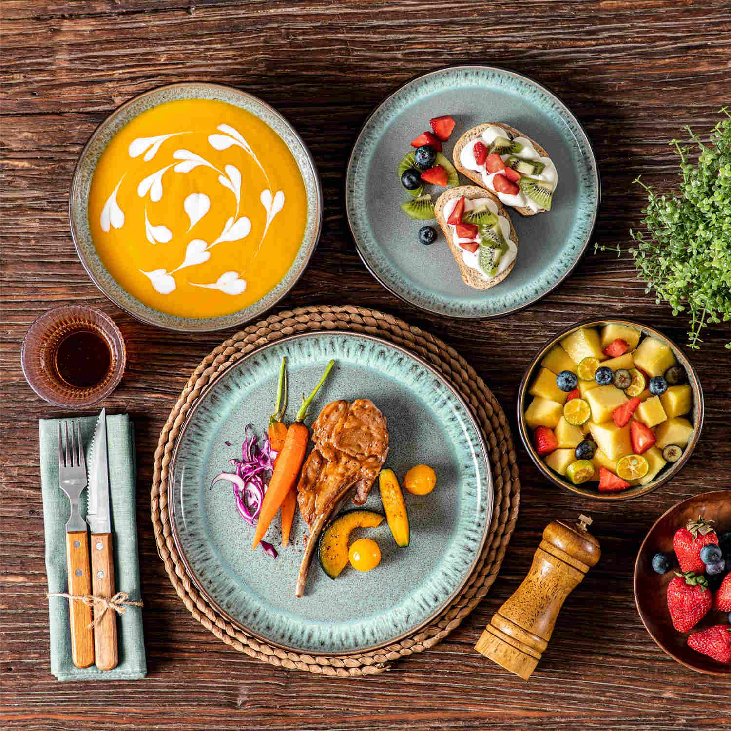 Playa 24-Piece Dinnerware Set – Glossy Reactive Glaze | Côte d’Azur ...