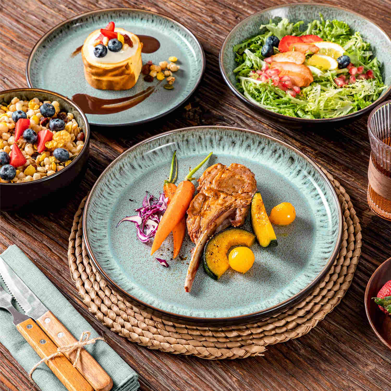 Playa 24-Piece Dinnerware Set – Glossy Reactive Glaze | Côte d’Azur ...