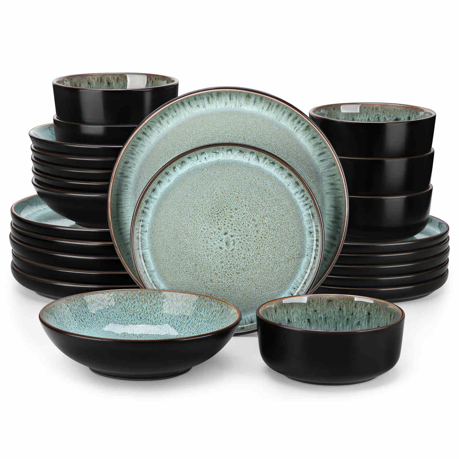 Playa 24-Piece Dinnerware Set – Glossy Reactive Glaze | Côte d’Azur ...