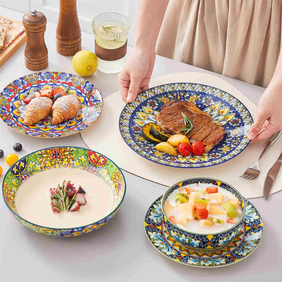 Simi Porcelain Dinnerware | Bohemian Plates and Bowls
