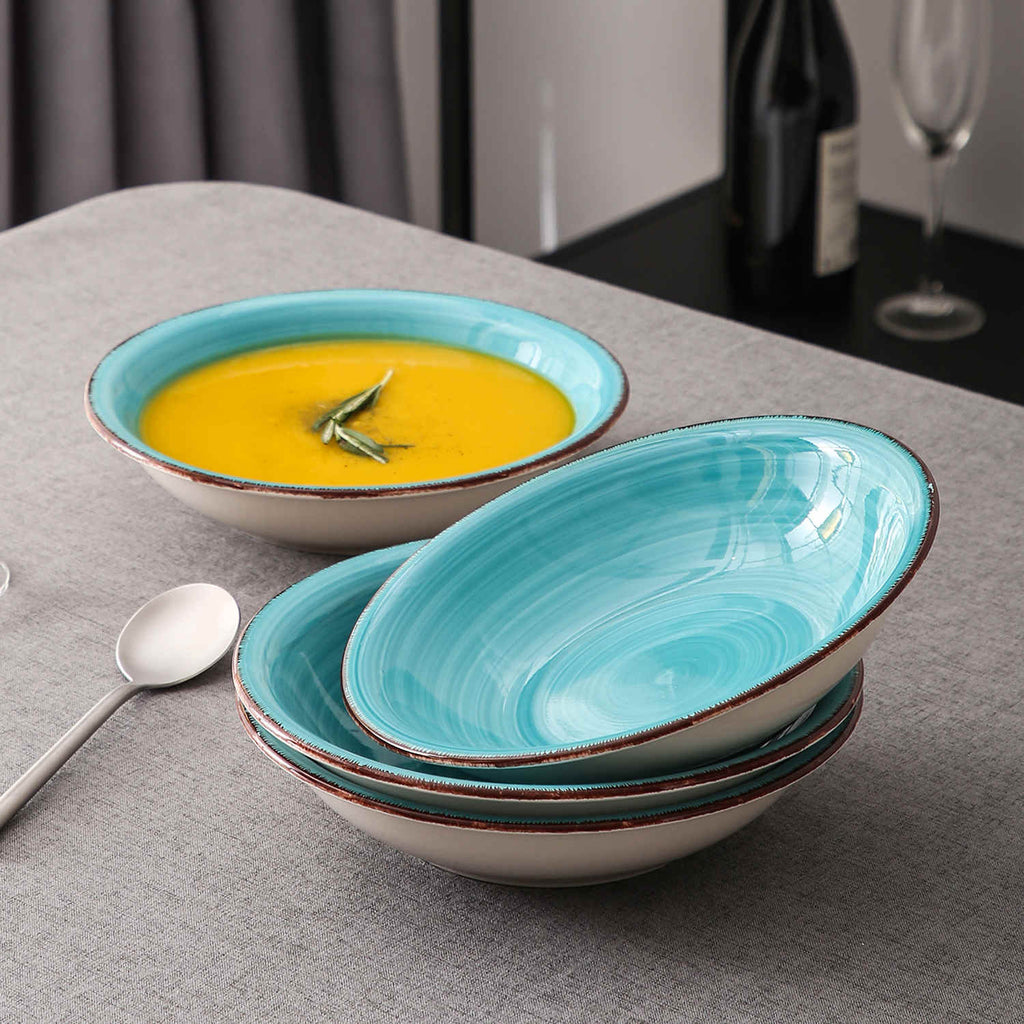 Spiral Stoneware Soup Plates Set of 4 | Vintage Handmade – Vancasso