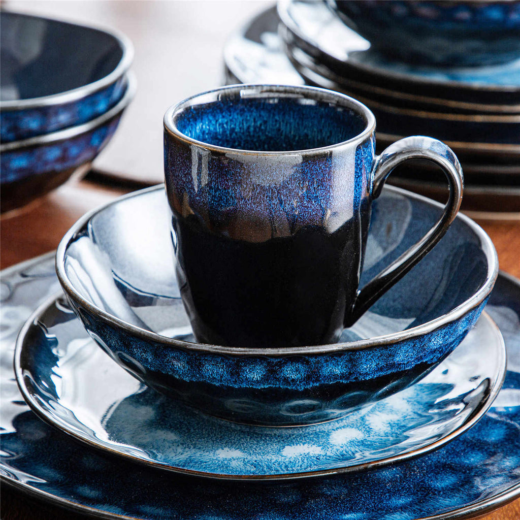Glossy Stoneware Dinnerware Set | 16 Piece Reactive Glaze Starry ...