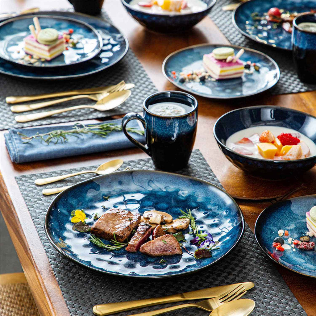 Glossy Stoneware Dinnerware Set | 16 Piece Reactive Glaze Starry ...