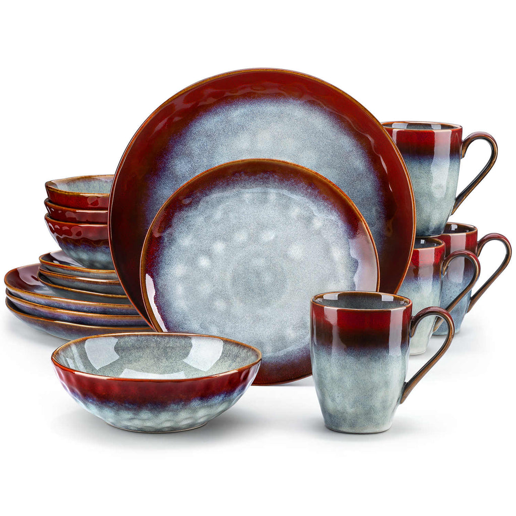 Glossy Stoneware Dinnerware Set | 16 Piece Reactive Glaze Starry ...